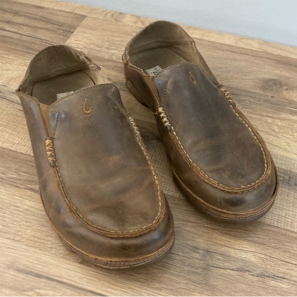 OluKai | Shoes | Olukai Moloa Leather Loafers Brown Slip On Shoes Mens ...